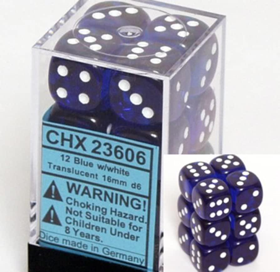 Translucent Blue/White (16mm D6 Set) — Games Unlimited, LLC
